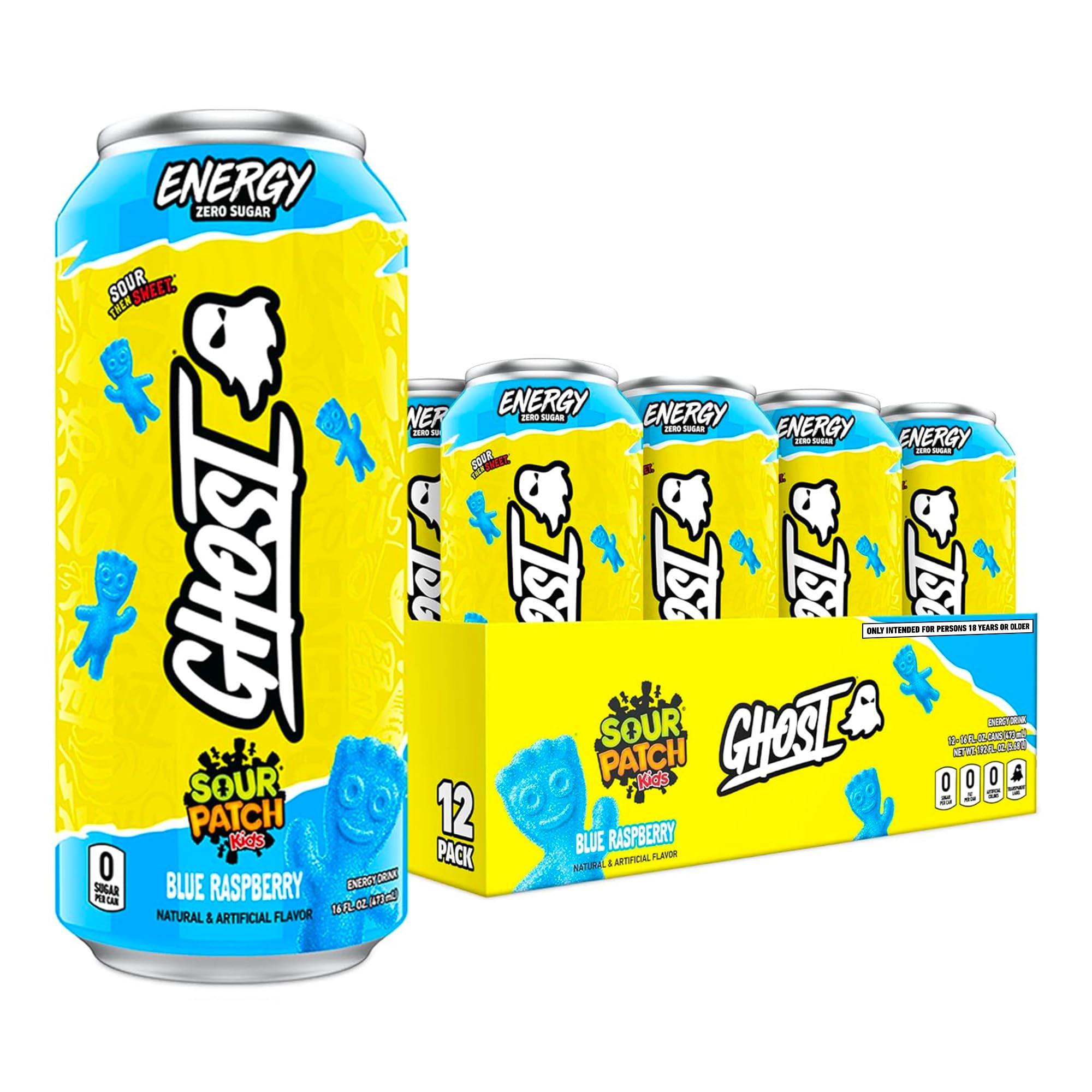 Ghost Energy Drink Sour Patch Kids Blue Raspberry USA - 16oz (473ml ...